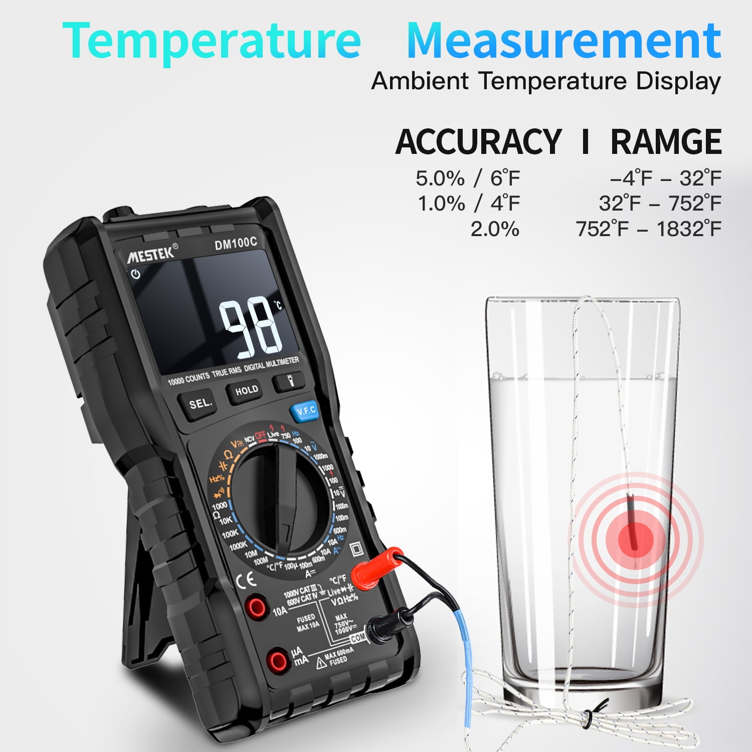 Buy MESTEK DM100C Digital Multimeter Button 10000 Count Multitester ...