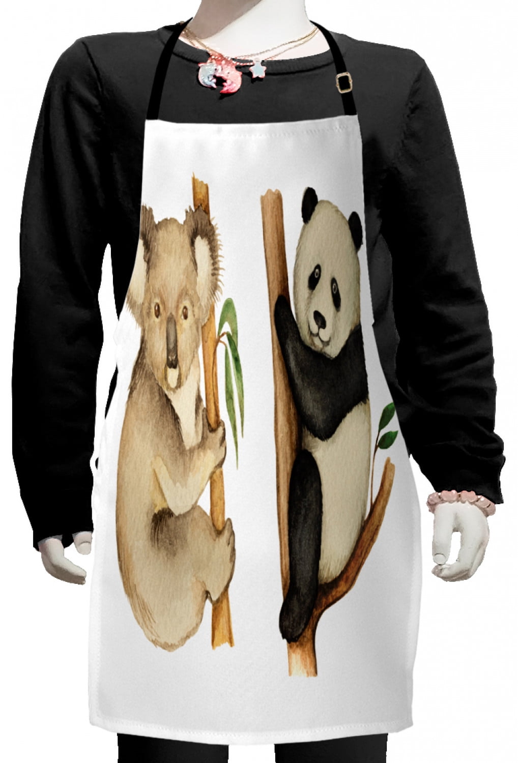 Panda Kids Apron, Koala and Panda Sitting on Trees Wild Life Tropics ...