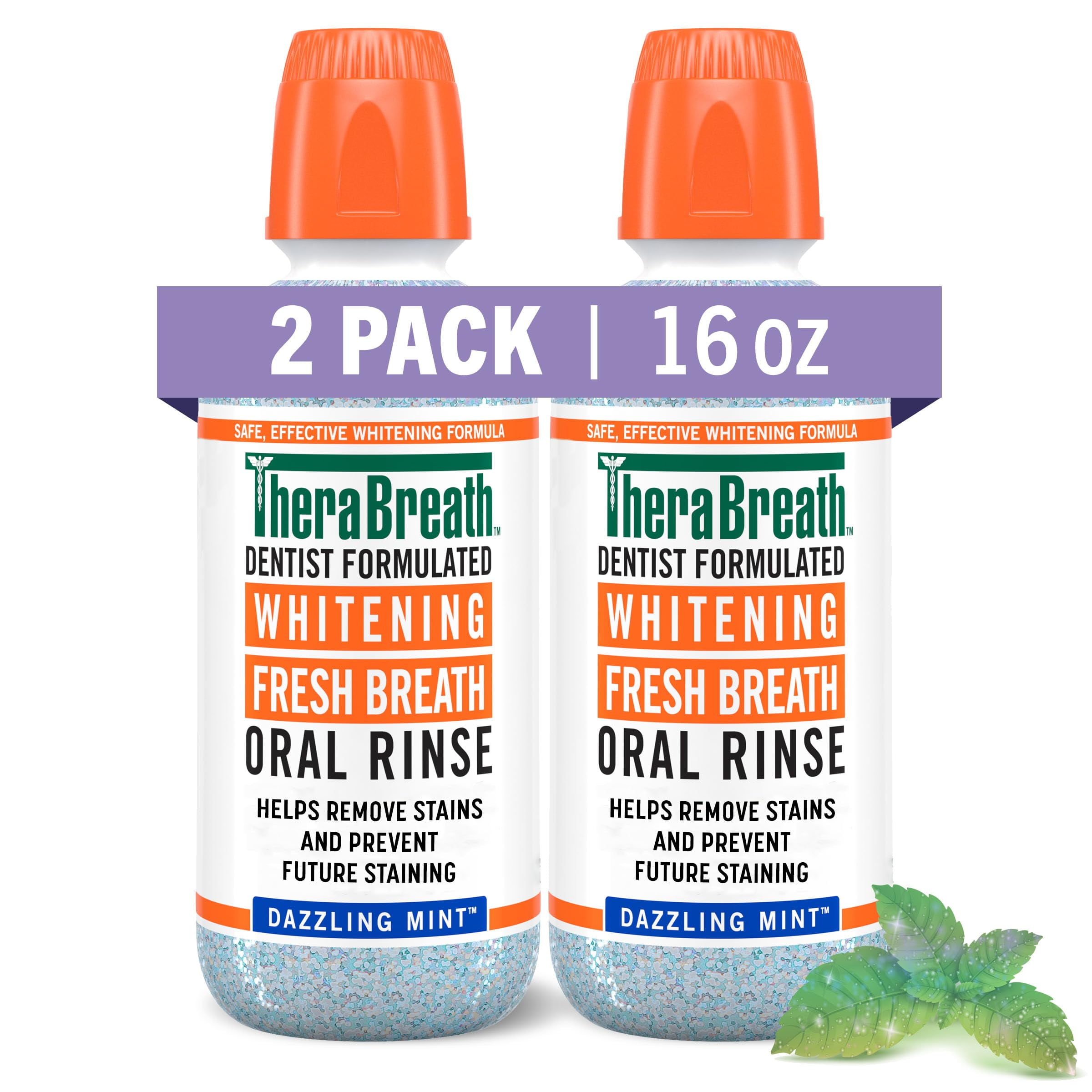 Enjuague bucal TheraBreath Whitening Dazzling Mint 480 ml (paquete de 2 ...