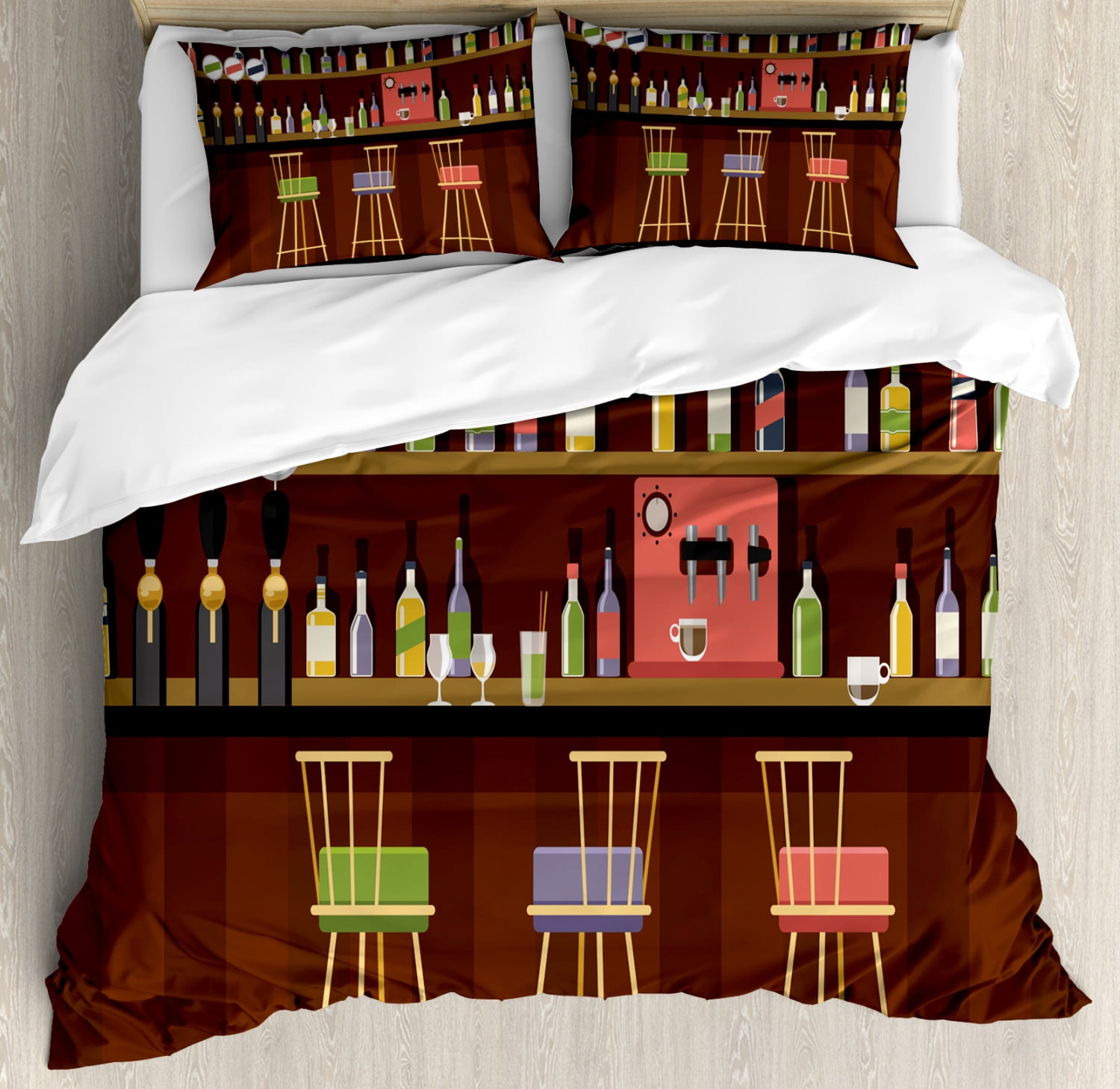 Bar Duvet Cover Set Queen Size, Nightclub Pub Scene Tavern Venue with ...