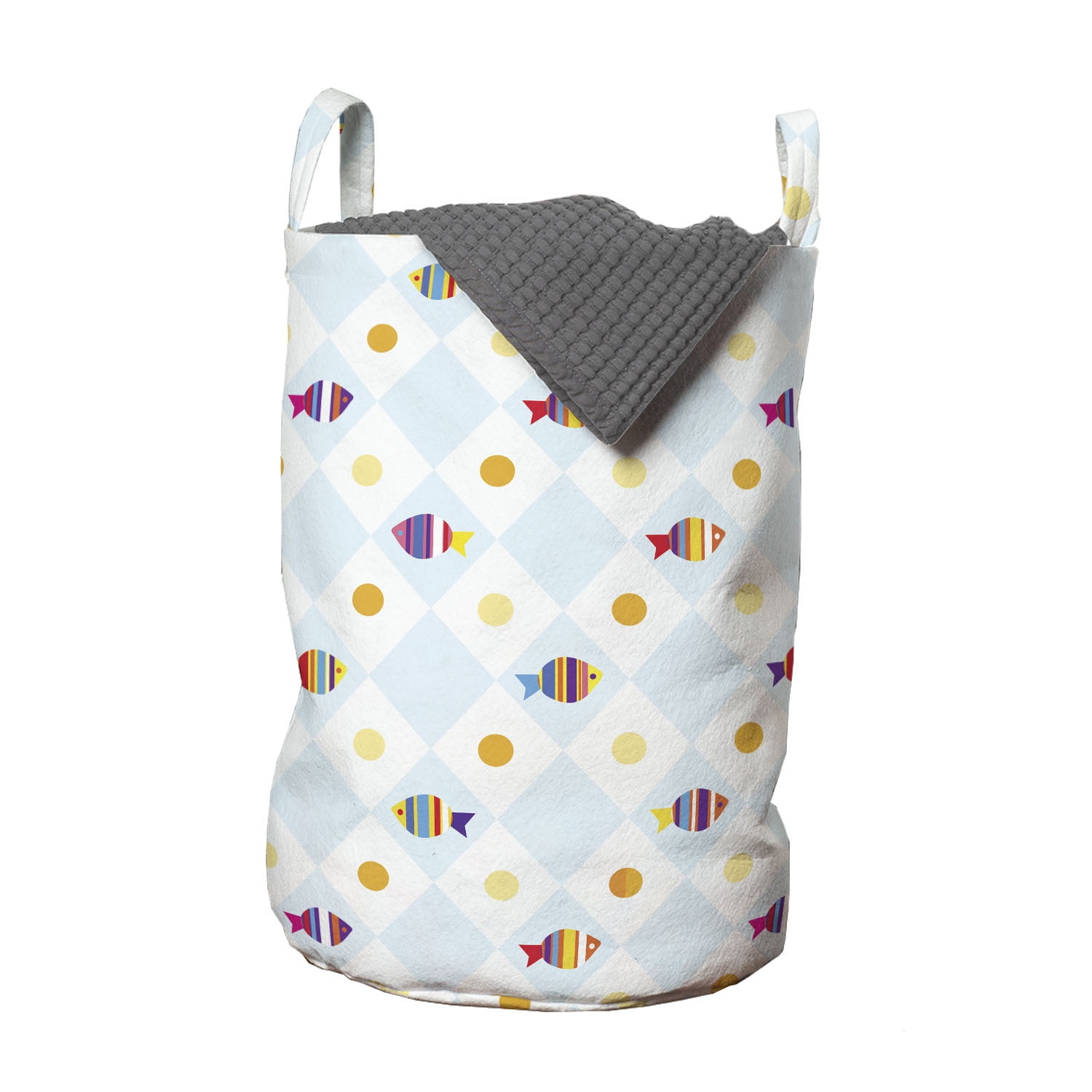Cartoon Laundry Bag, Aquarium Themed Fish Cartoons with Spots and Lines ...