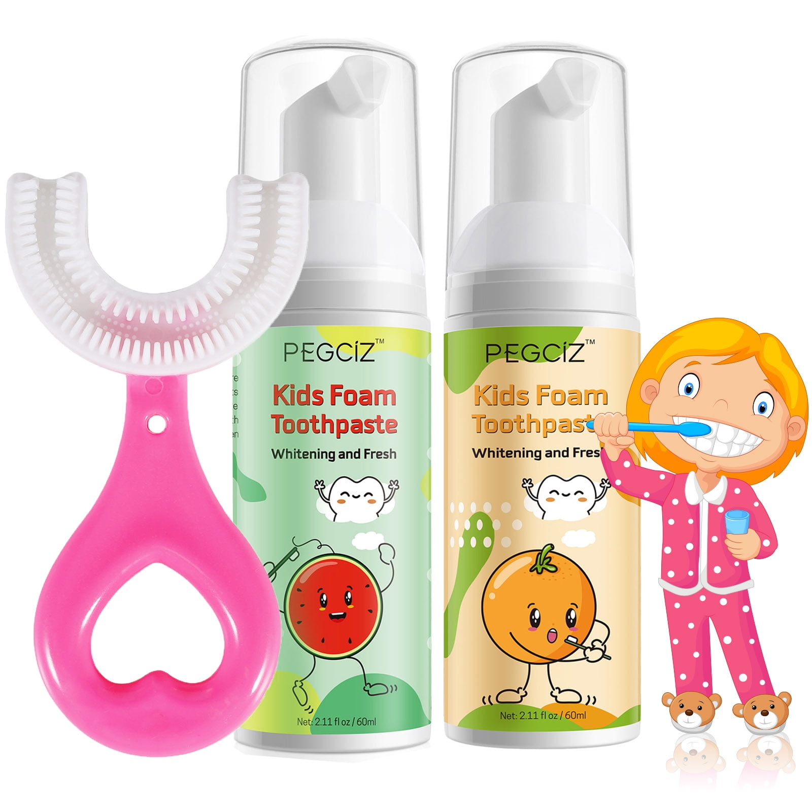 Pegciz Kids Foam Toothpaste (Watermelon+Orange), Children Mouthwash ...