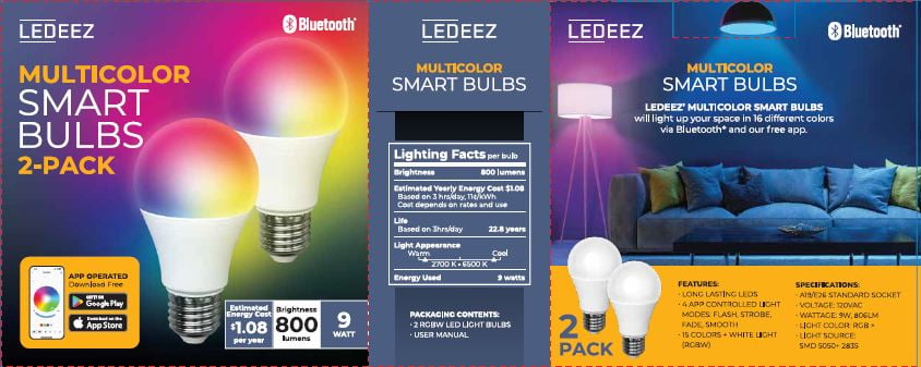 Ledeez 9W Multicolor General Purpose Smart Light Bulbs, Dimmable & App ...