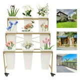 Flower Display Stand With Wheels, 3 Layers Plant Cart with 9PCS Buckets ...