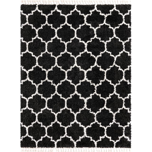 Rugs.com Athena Shag Collection Rug – 7' 10 x 10' Black And White Shag ...