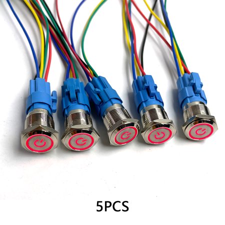 5 Pieces Auto Push Button Portable Round Self-locking Switch 16mm ...