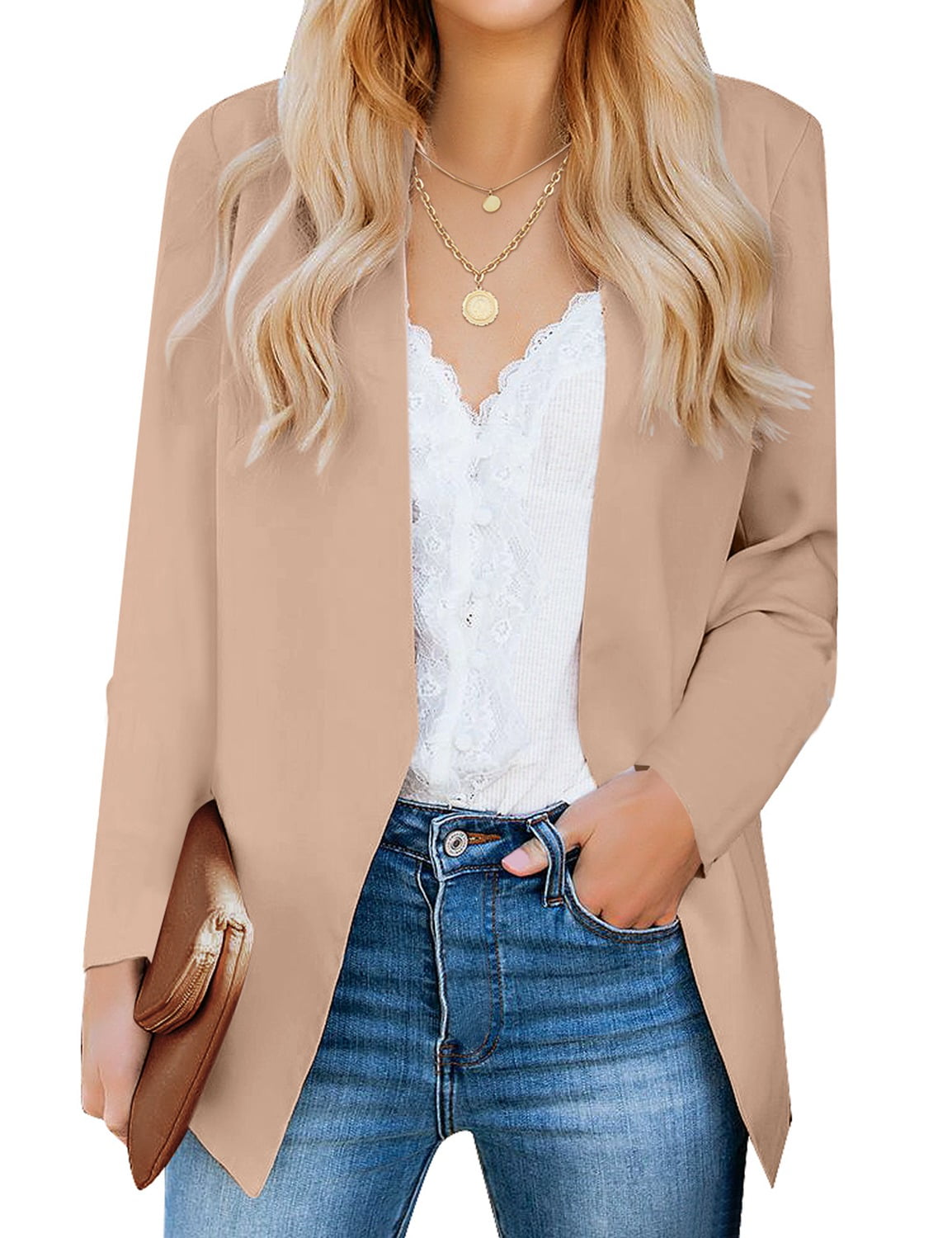 Vetinee Women's Fashion Casual Open Front Blazer, Long Sleeve Work ...