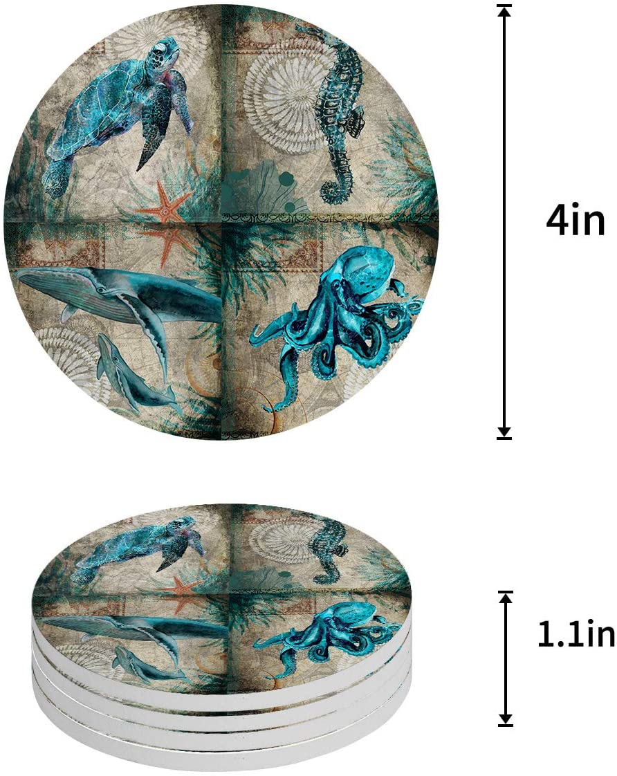 FMSHPON Octopus Set of 6 Round Coaster for Drinks, Absorbent Ceramic ...