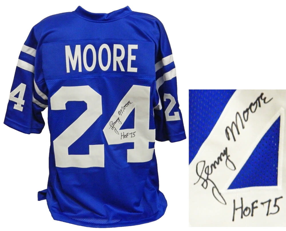 Lenny Moore Signed Blue Throwback Custom Football Jersey w/HOF 75 ...