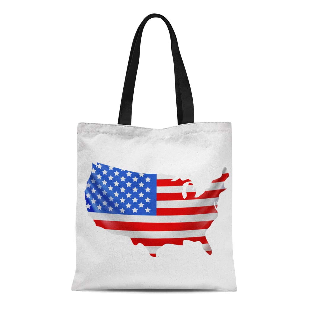 ASHLEIGH Canvas Bag Resuable Tote Grocery Shopping Bags Border Usa Flag ...