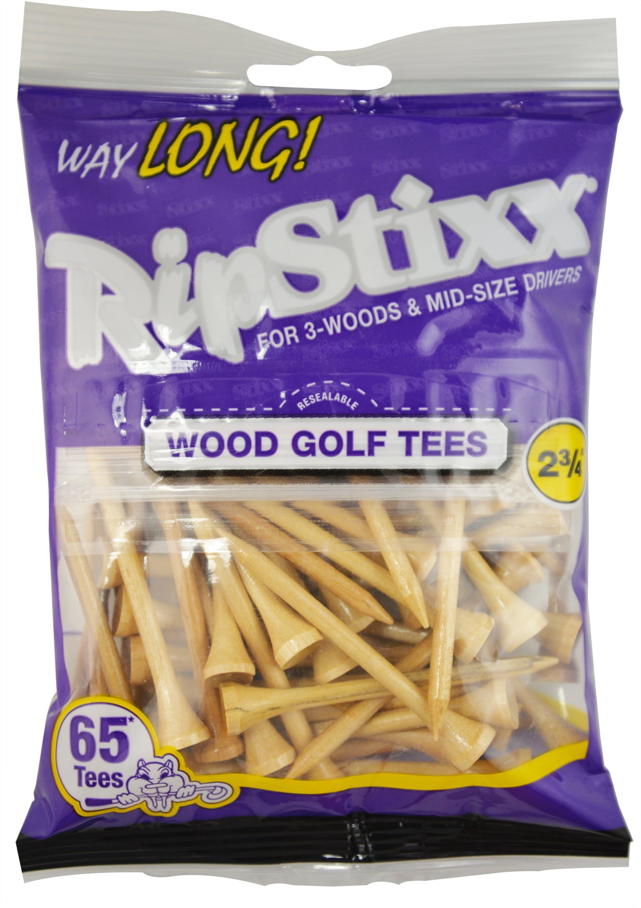 Ripstixx 2.75 inch, Way Long Wood Golf Tees, Natural, 65 Count ...