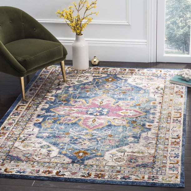 SAFAVIEH Aria Natasa Traditional Area Rug, Blue/Cream, 4' x 6 ...