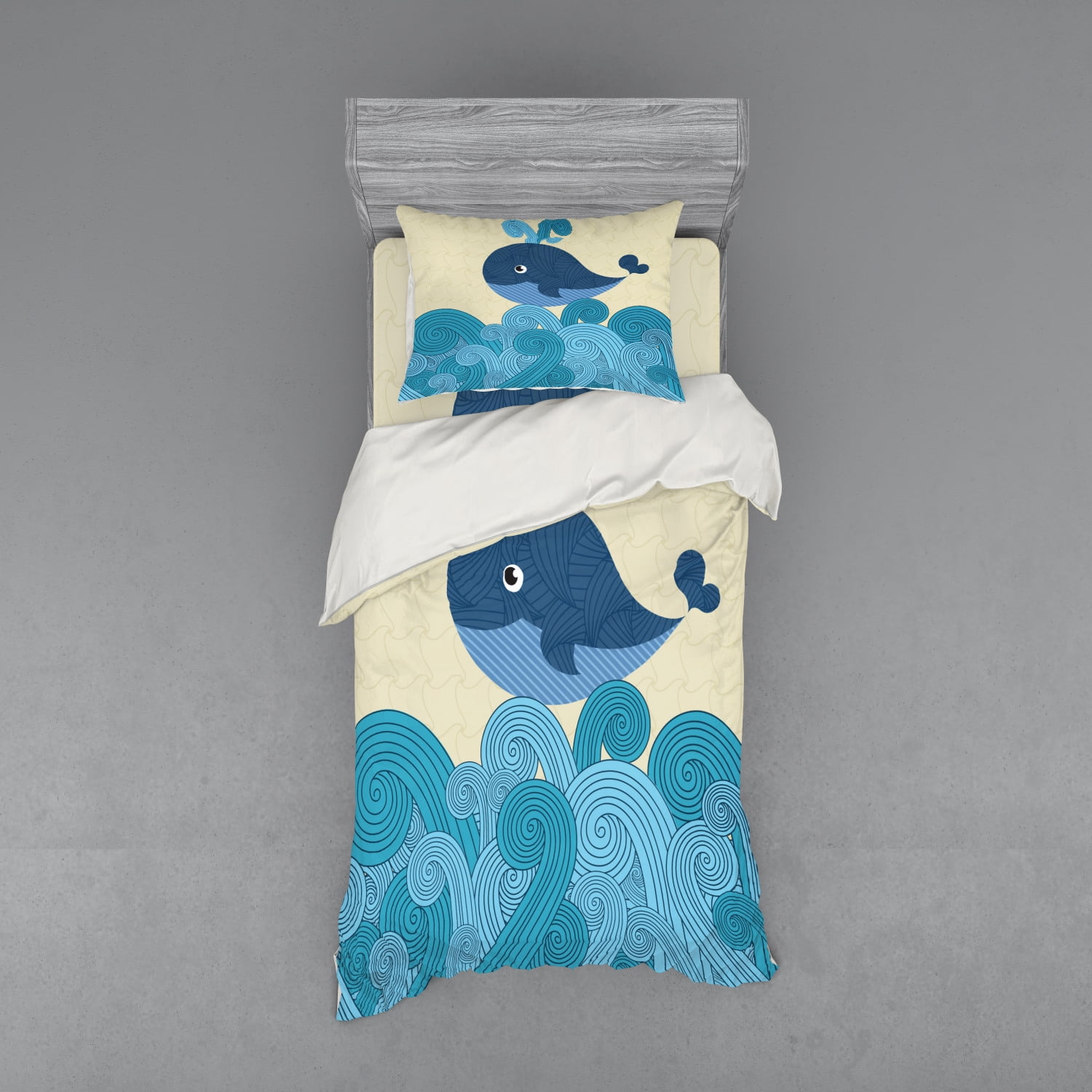 Ambesonne Cartoon Bedding Set 3 Pcs, Smiling Whale and Lines, Twin XL ...