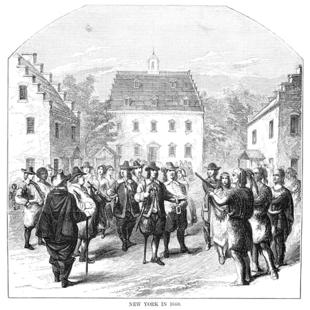 New Amsterdam, 1660. /Ngovernor Peter Stuyvesant And Dutch Settlers In ...