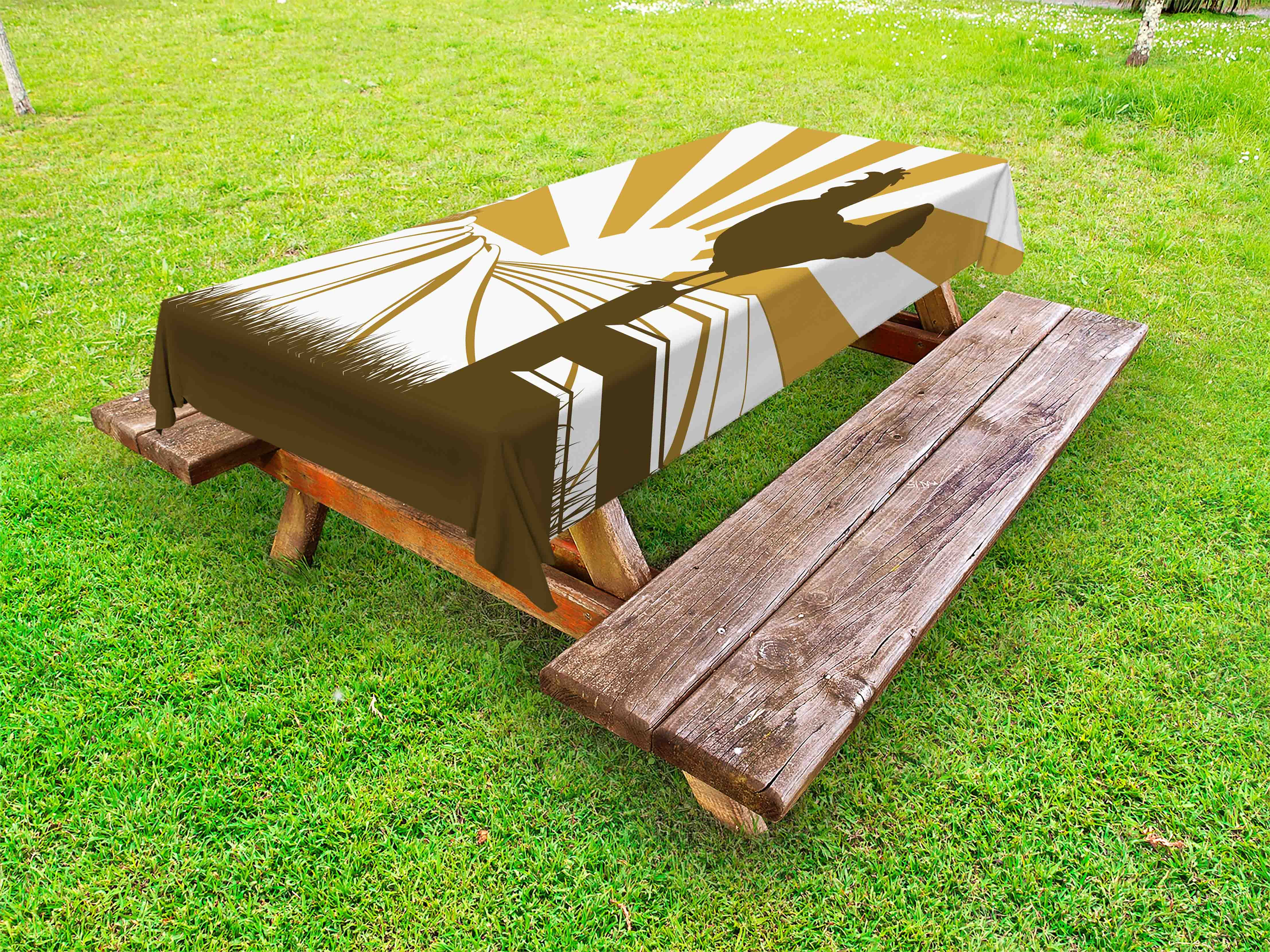 Rooster Outdoor Tablecloth, Morning in the Farm with Cockerel at Dawn ...
