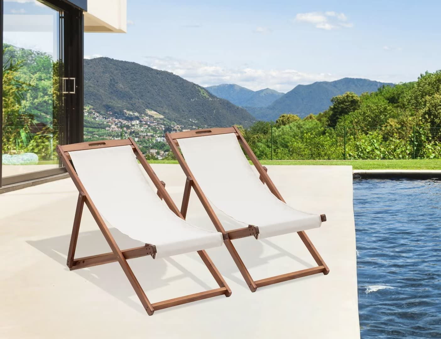 Beach Sling Chair Set of 2, Adjustable Reclining Beach Chair Outdoor ...