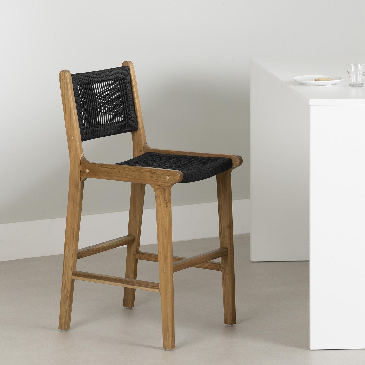 Woven Rope and Teak Wood Counter Stool from the collection Balka South ...
