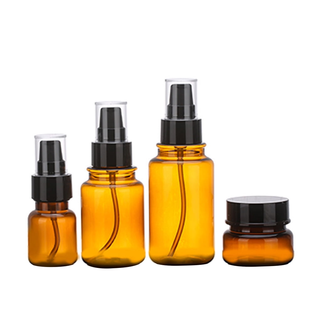 4pcs Transparent Brown Plastic Lotion Bottle Dispenser Container With ...