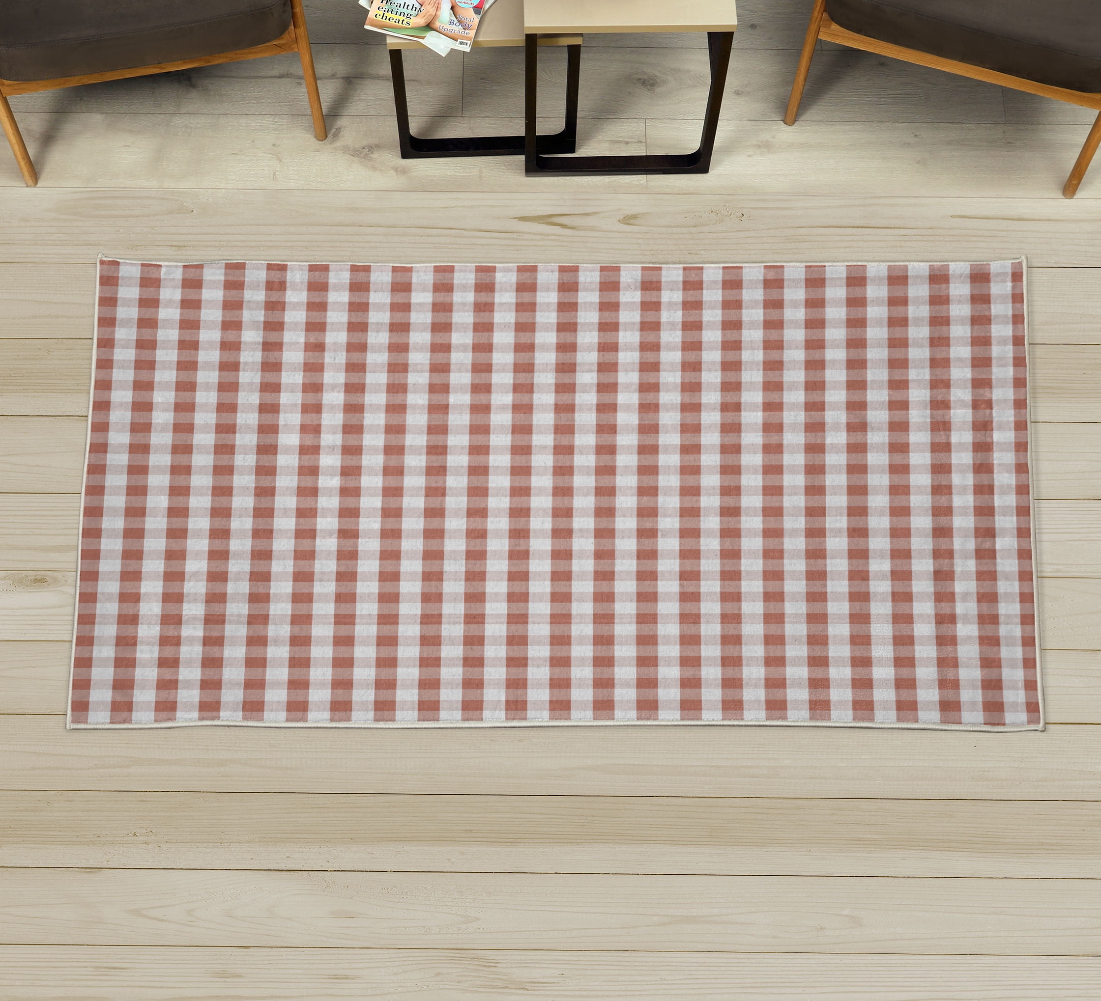 Checkered Decorative Rug, Monochrome Gingham Checks Classical Country ...