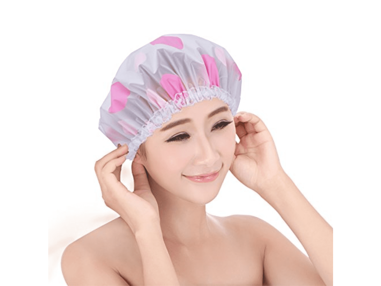 4Pcs Women's Elastic Waterproof Transparent Lace Shower Cap Polka Dots ...