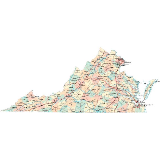 24"x39" Photo Quality Poster :: Virginia Road Map - VA Road Map (Plain ...