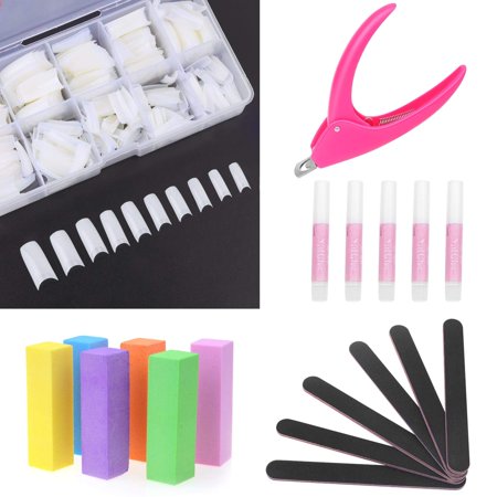 Clear Nail Tips and Glue, HTAIGUO z Acrylic Nail Tips Kit Includes 500 ...