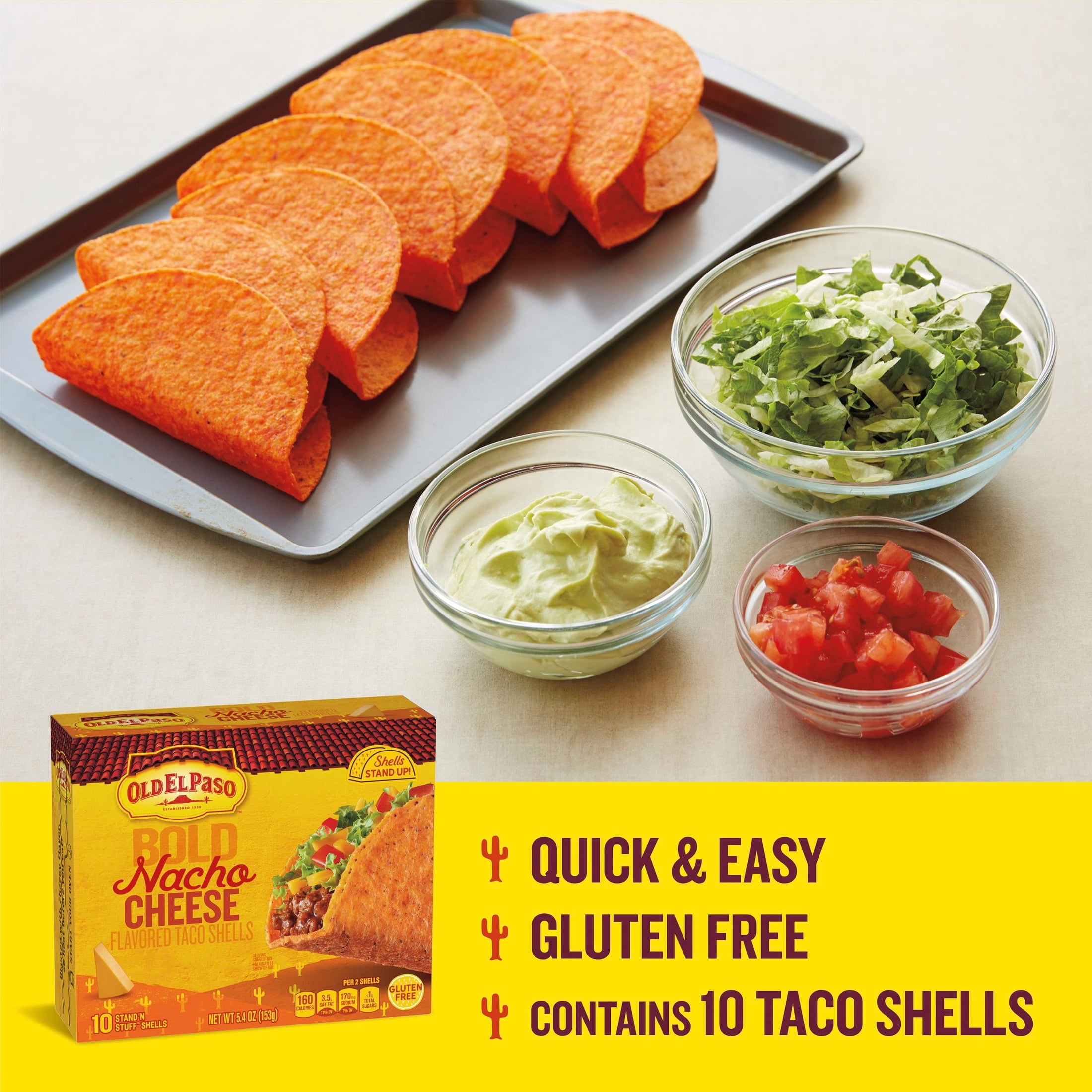 Old El Paso Stand 'N Stuff Bold Nacho Cheese Flavored Taco Shells, 10 ...