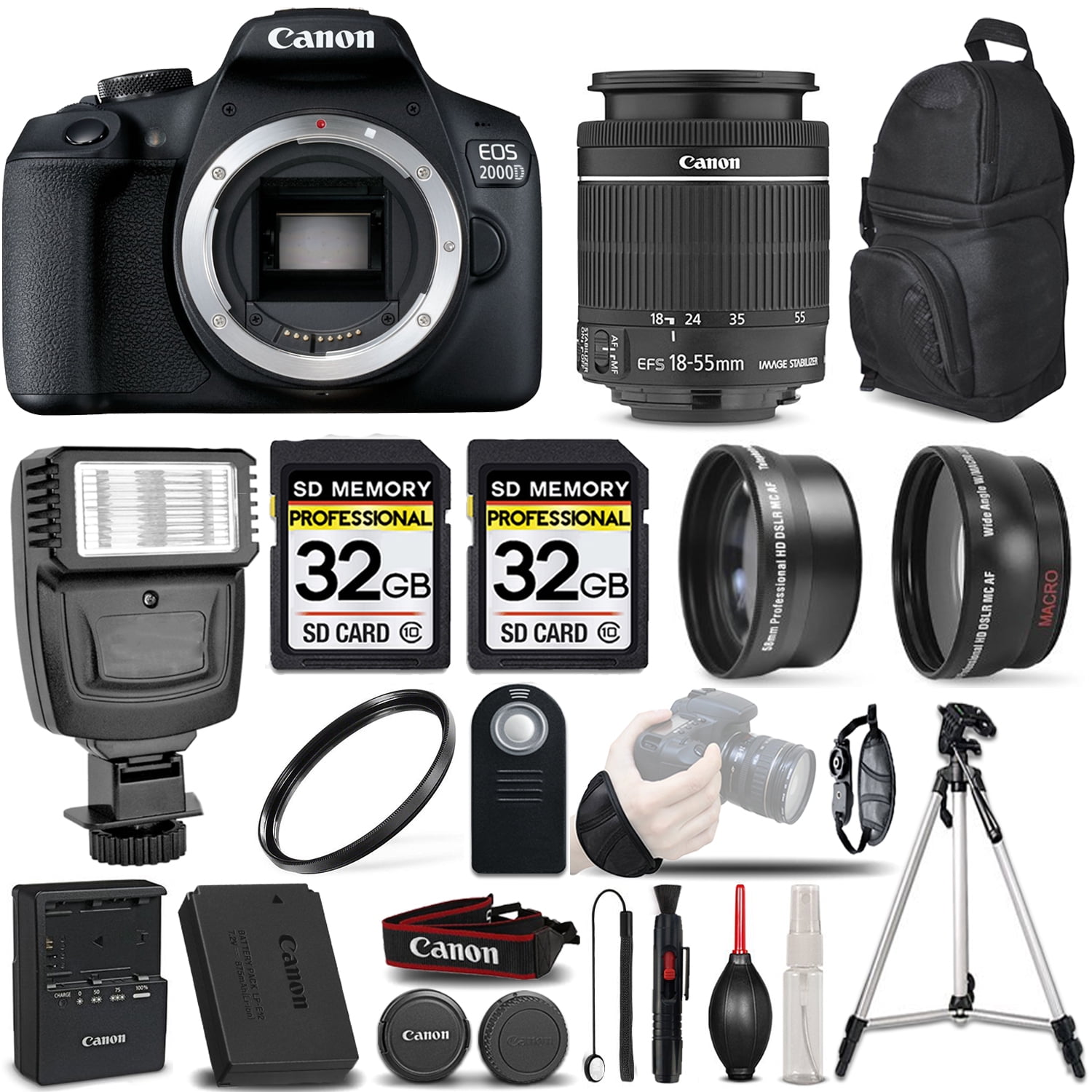 Canon EOS 2000D (Rebel T7) DSLR Camera + Canon EF-S 18-55mm f/3.5-5.6 ...