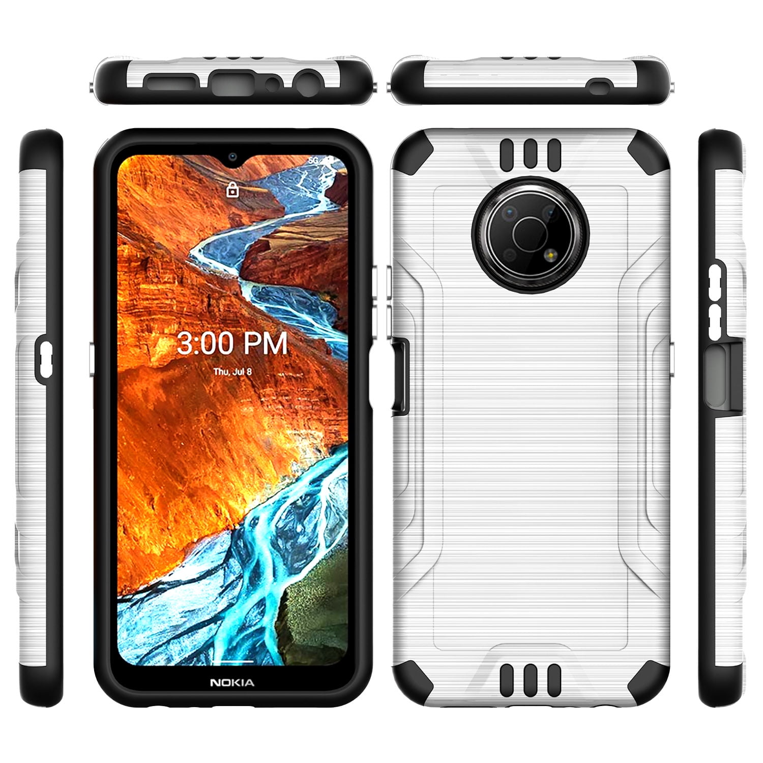 For Nokia G300 Strong Tough Metallic Design Hybrid - Silver - Walmart.com