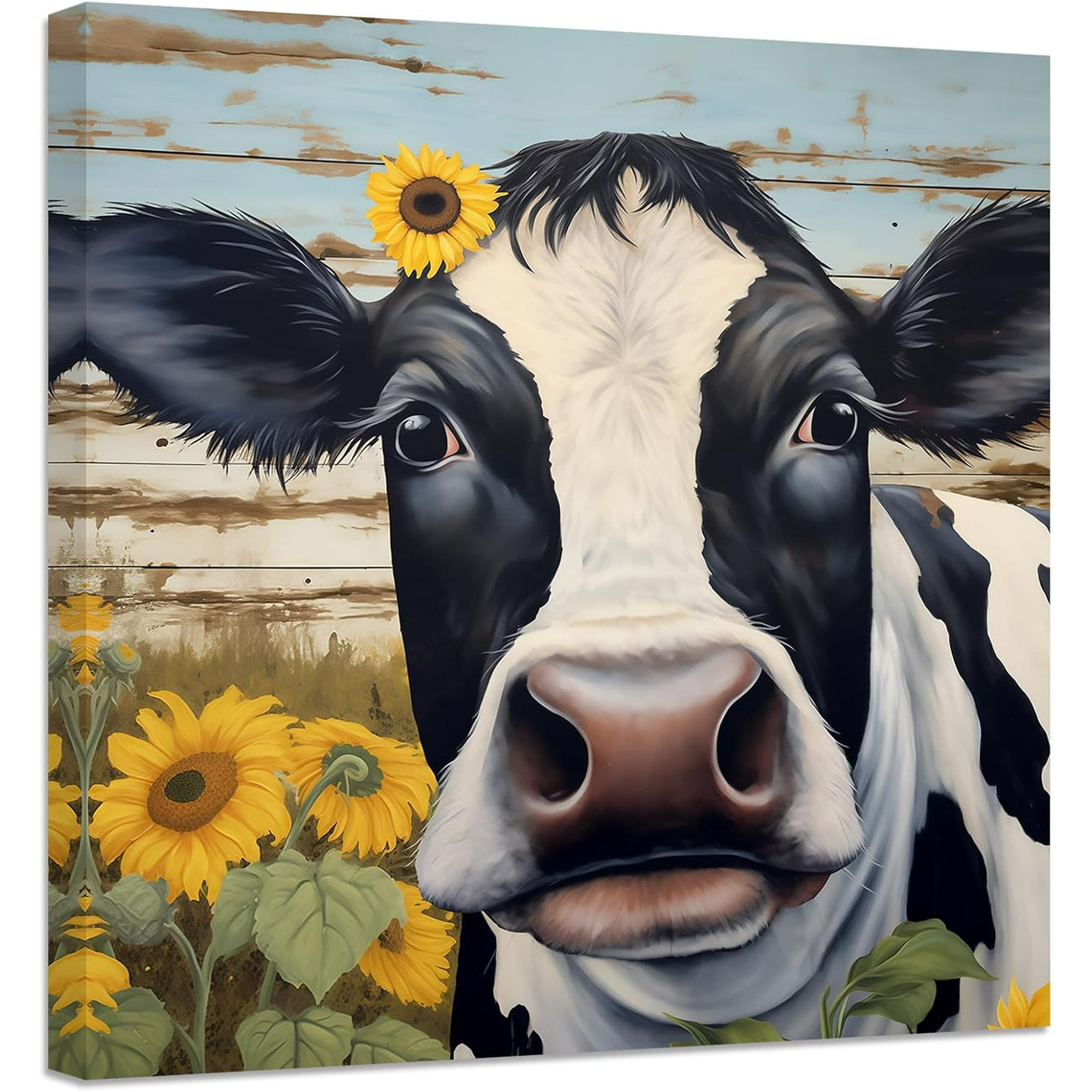 Click here for Zhongyutong Cow Canvas Wall Art Cow With Sunflower... prices