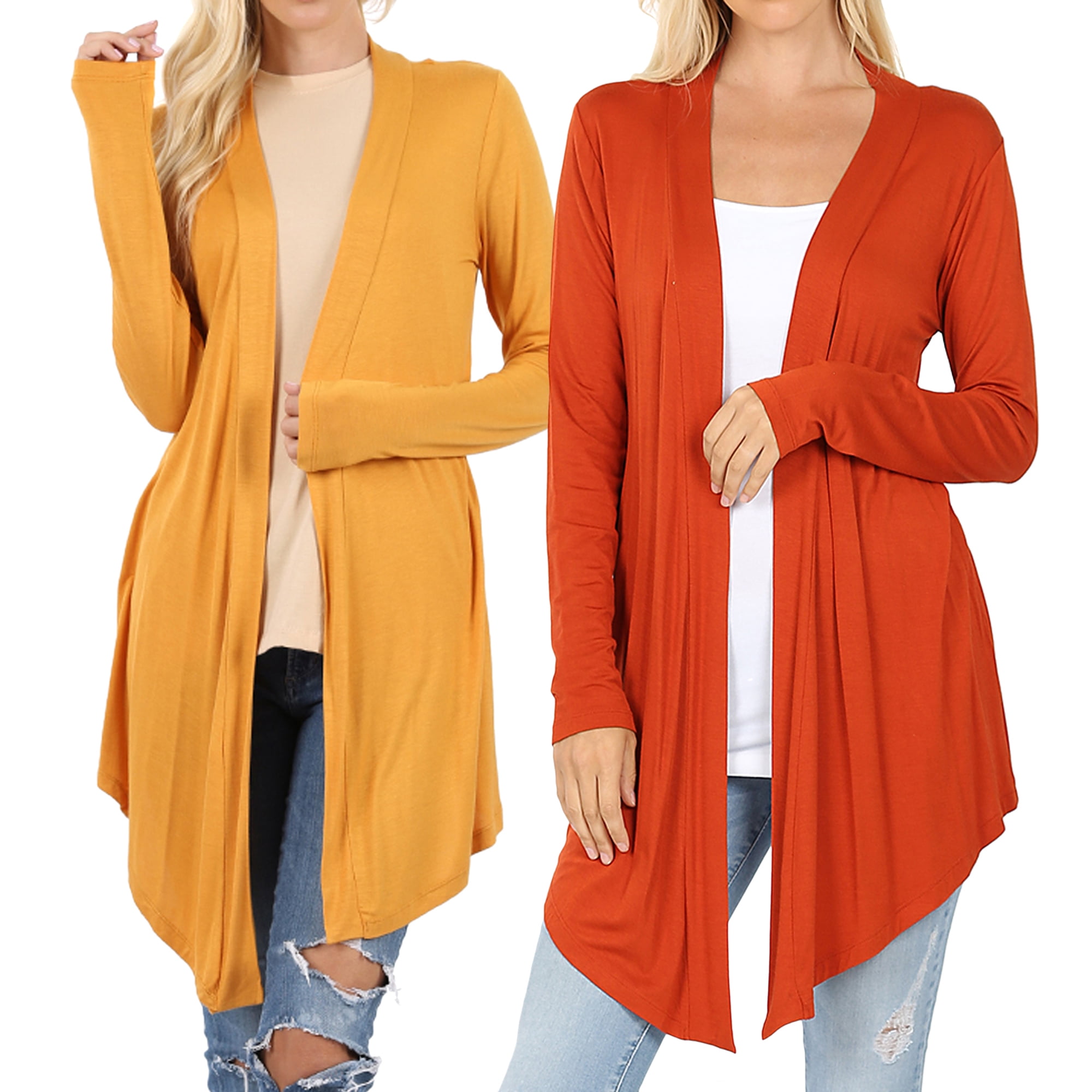 Women & Plus Draped Open Front Long Sleeve Flowy Light Cardigan (2PK ...