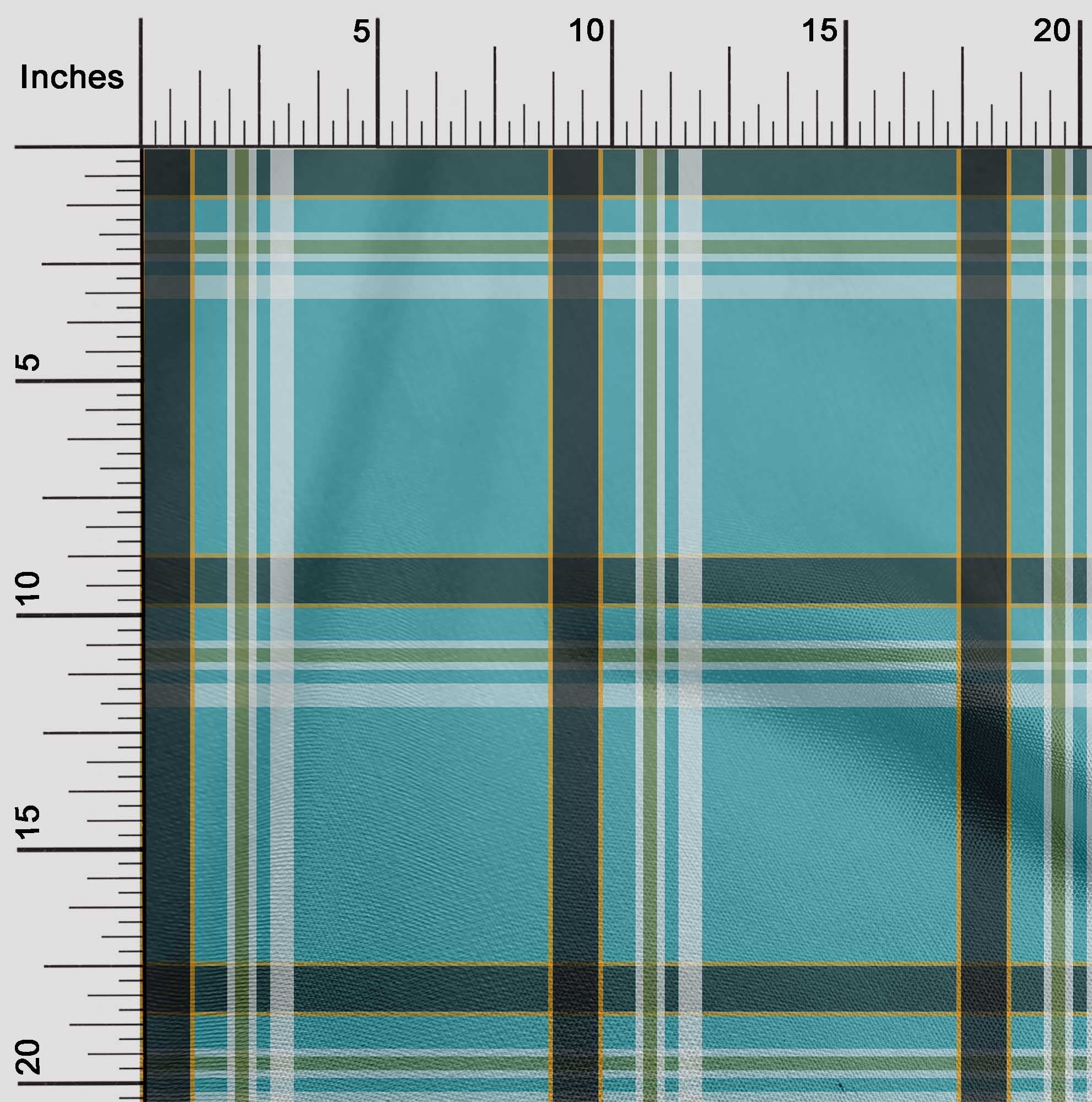 oneOone Cotton Silk Teal Blue Fabric Madras Check Dress Material Fabric ...