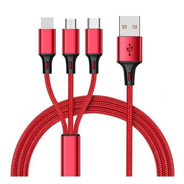 3 In 1 Micro Usb Usb Type C Lightning Fast Charger Sync Cable 3a Nylon