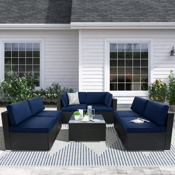 SOLAURA 7-Piece Outdoor Patio Furniture Set Wicker Rattan Sectional ...