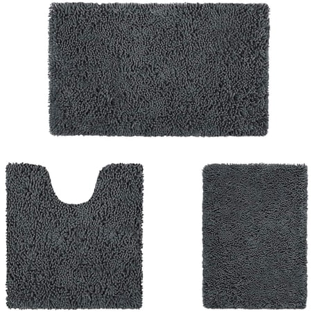 Charcoal Bathroom Rugs Set, Extra Soft Chenille Bath Rugs , Absorbent ...