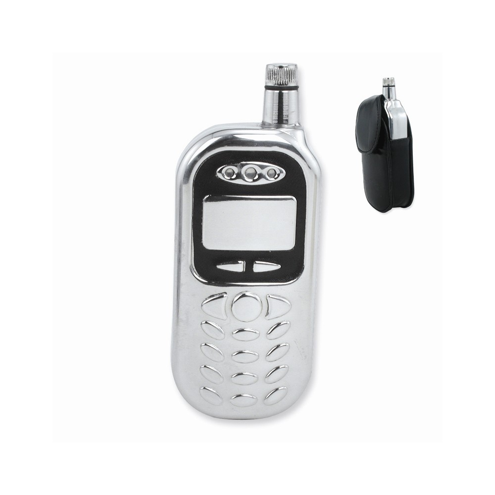 Stainless Steel 4oz Cell Phone Flask with Black Faux Leather Case ...