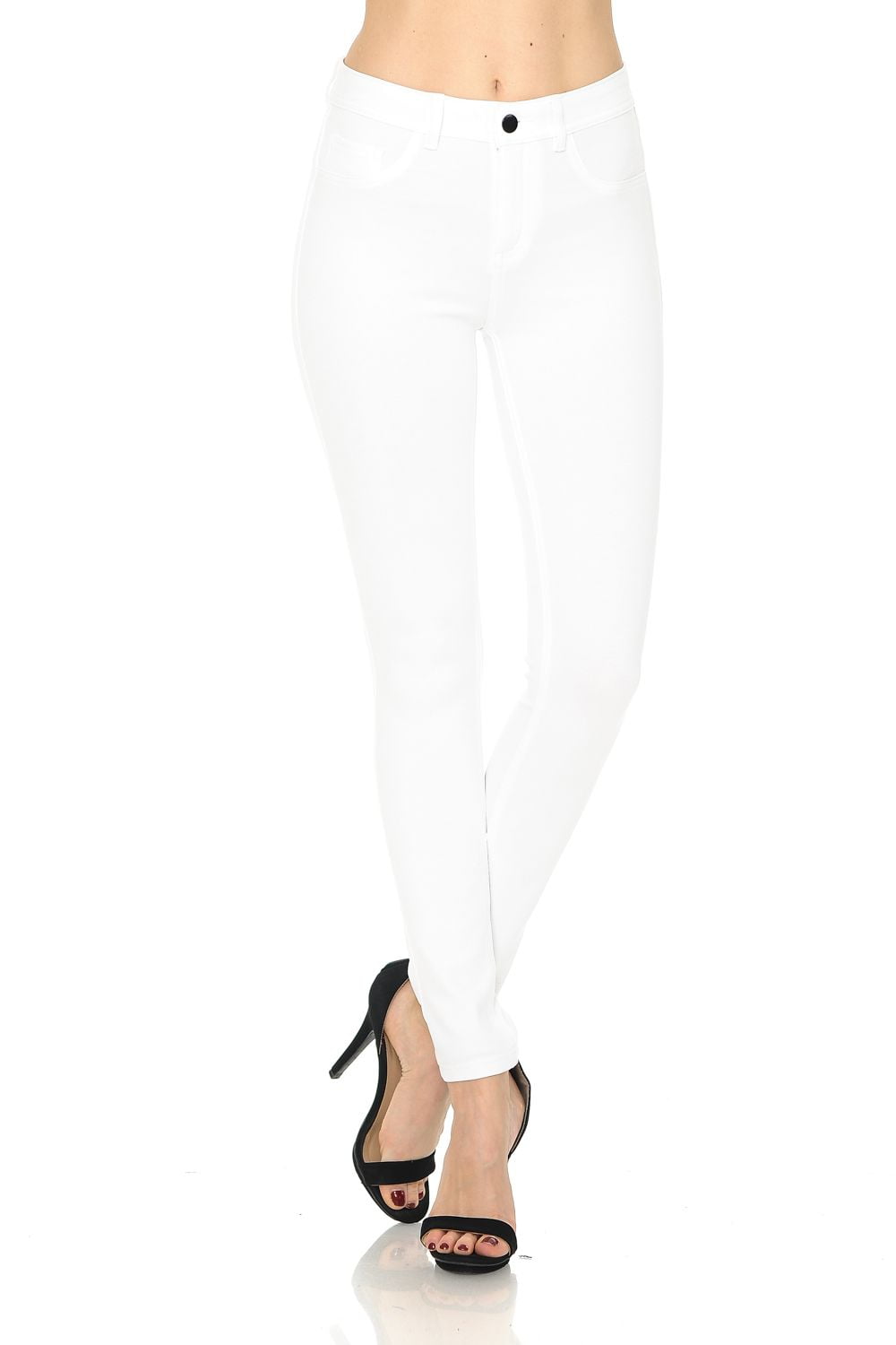Auliné Collection Womens Solid Slim Fit Color Skinny Stretchy Ponte ...