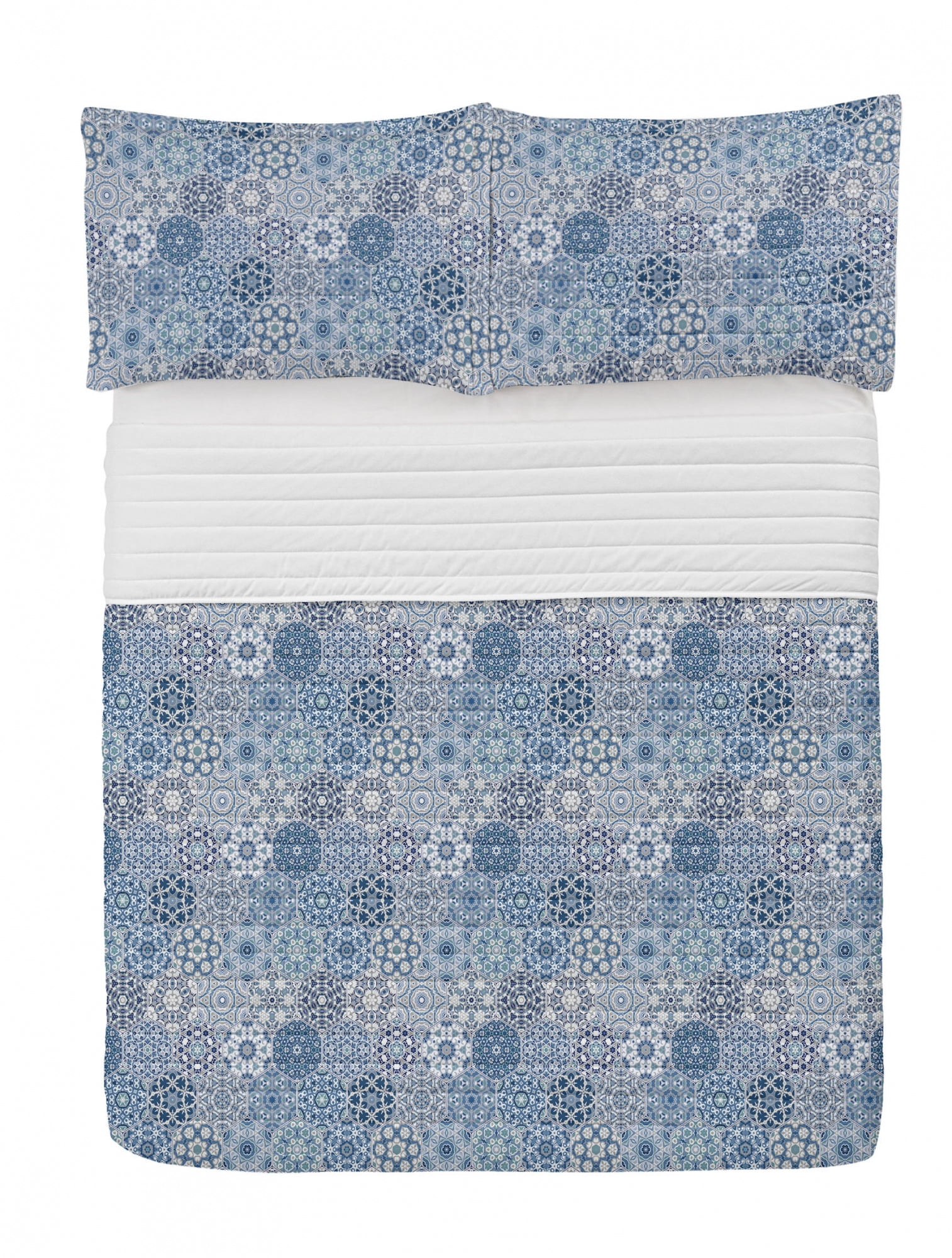 Vintage Asian Microfiber Bedspread Set, Hexagonal Tiles Mosaic ...