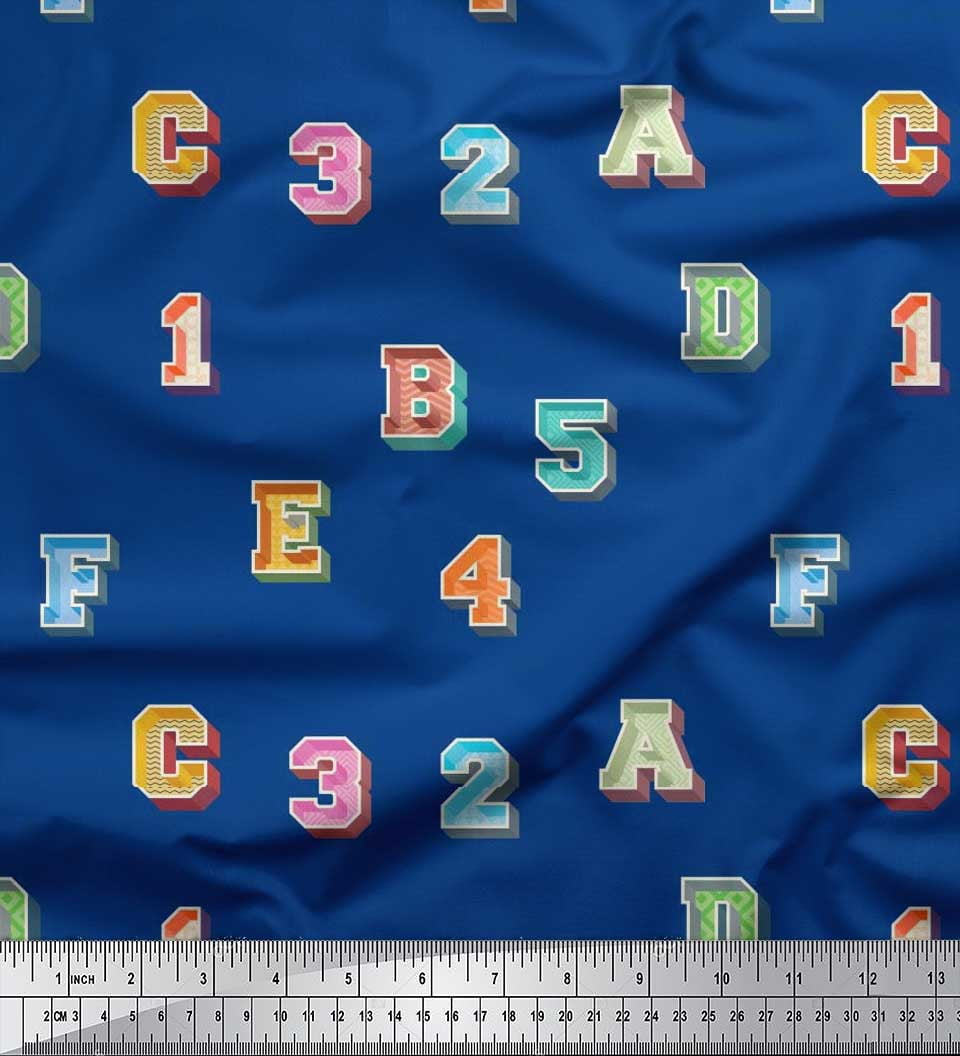 Soimoi Velvet Fabric Numbers & Alphabets Text Print Fabric by Yard 58 ...