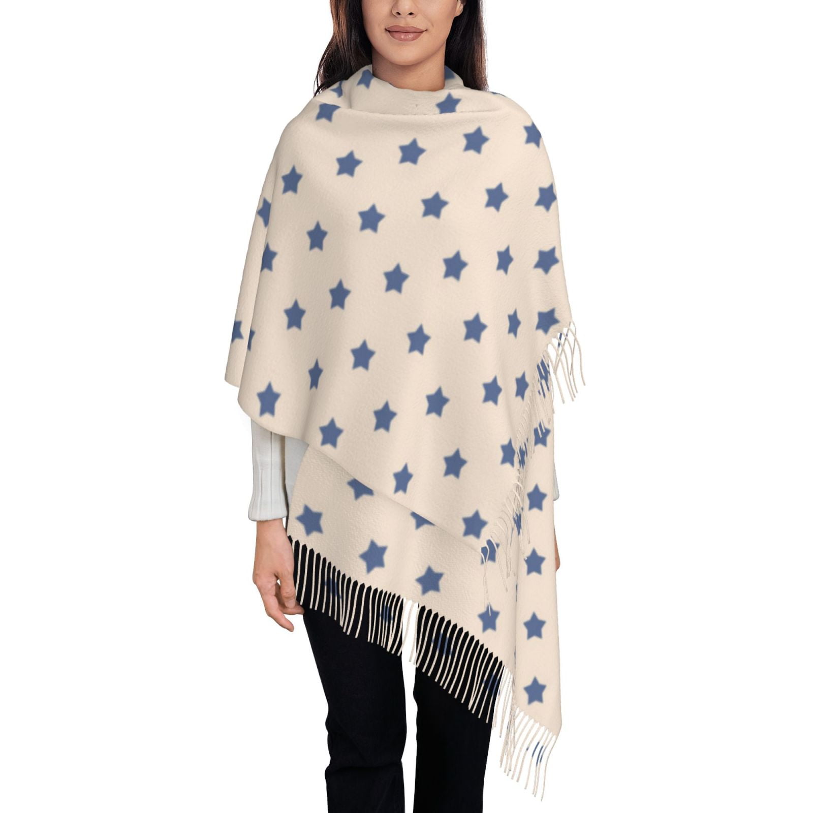 ZNDUO Blue Patriotic Stars Beige Pattern Pashmina Shawls，Wraps Winter ...