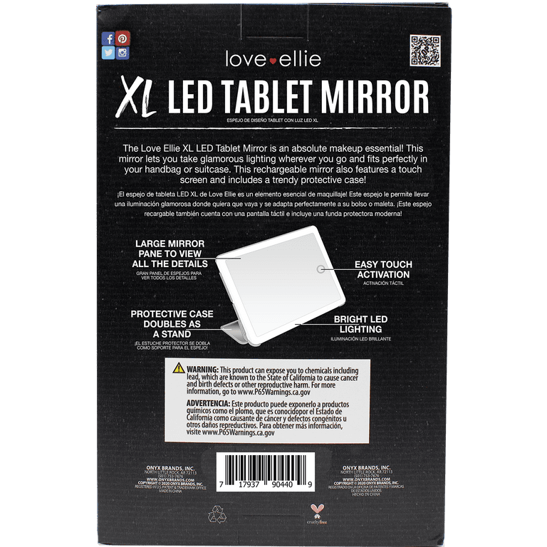 Love Ellie Megan XL LED Tablet Mirror with Case Dimmable Lights and Micro USB Cord White