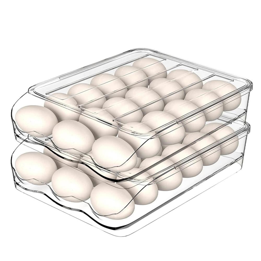 Tohuu Fridge Egg Organizer Egg Fresh Egg Drawer Auto Rolling Stackable ...