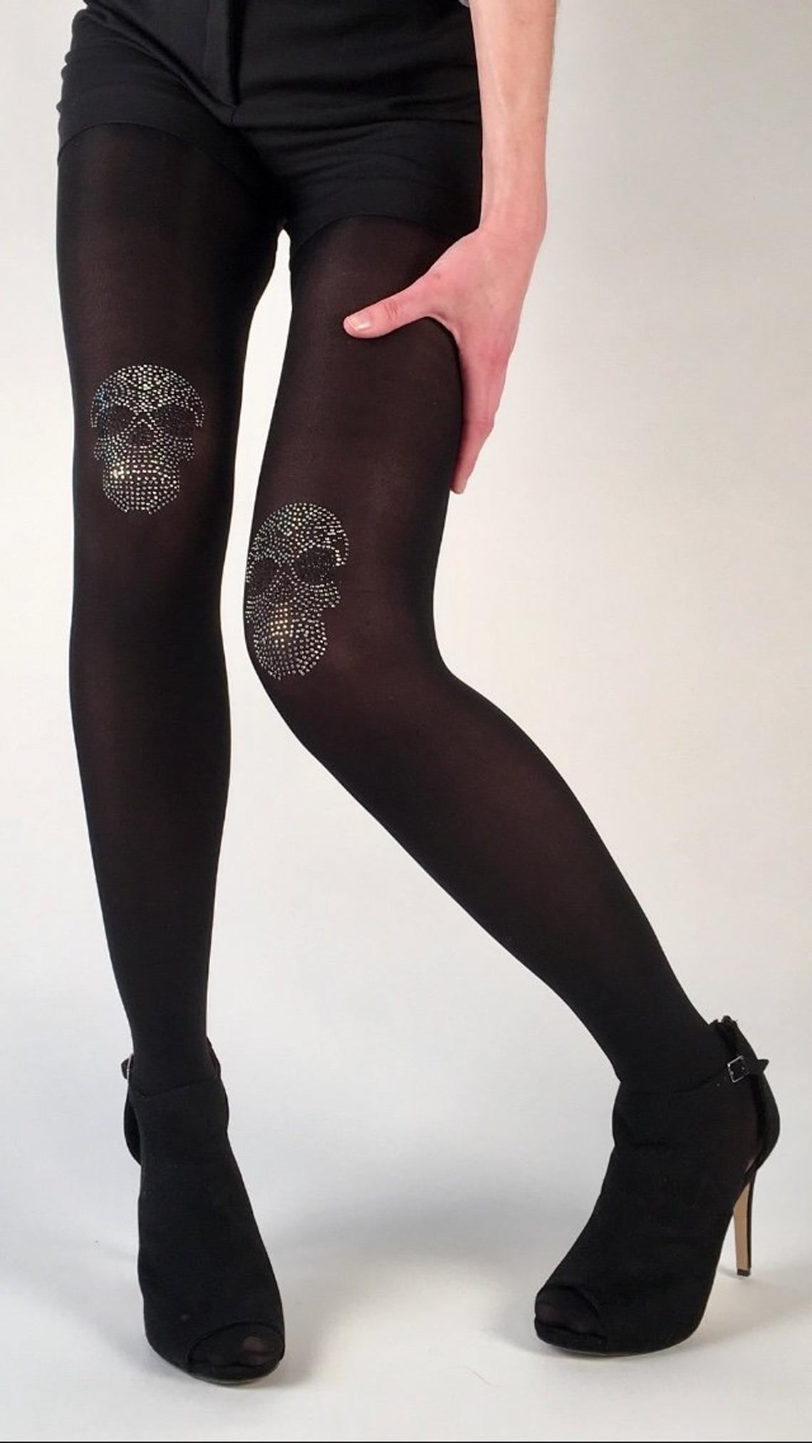 Black Opaque Tight With Skulls Rhinestones For Women S/M - Walmart.com
