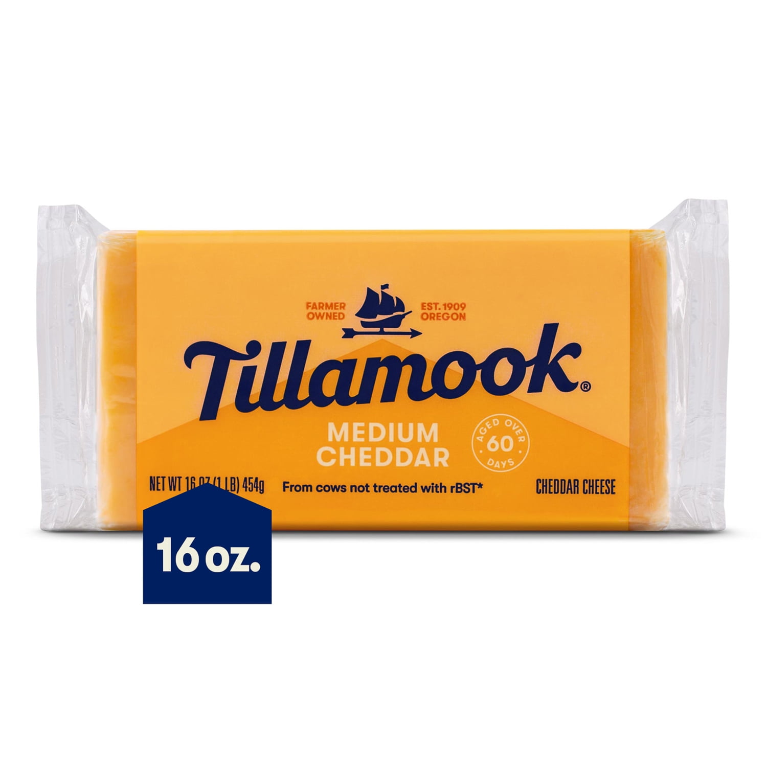 Tillamook Medium Cheddar Cheese Block, 1 lb (Aged 60 Days) - Walmart.com