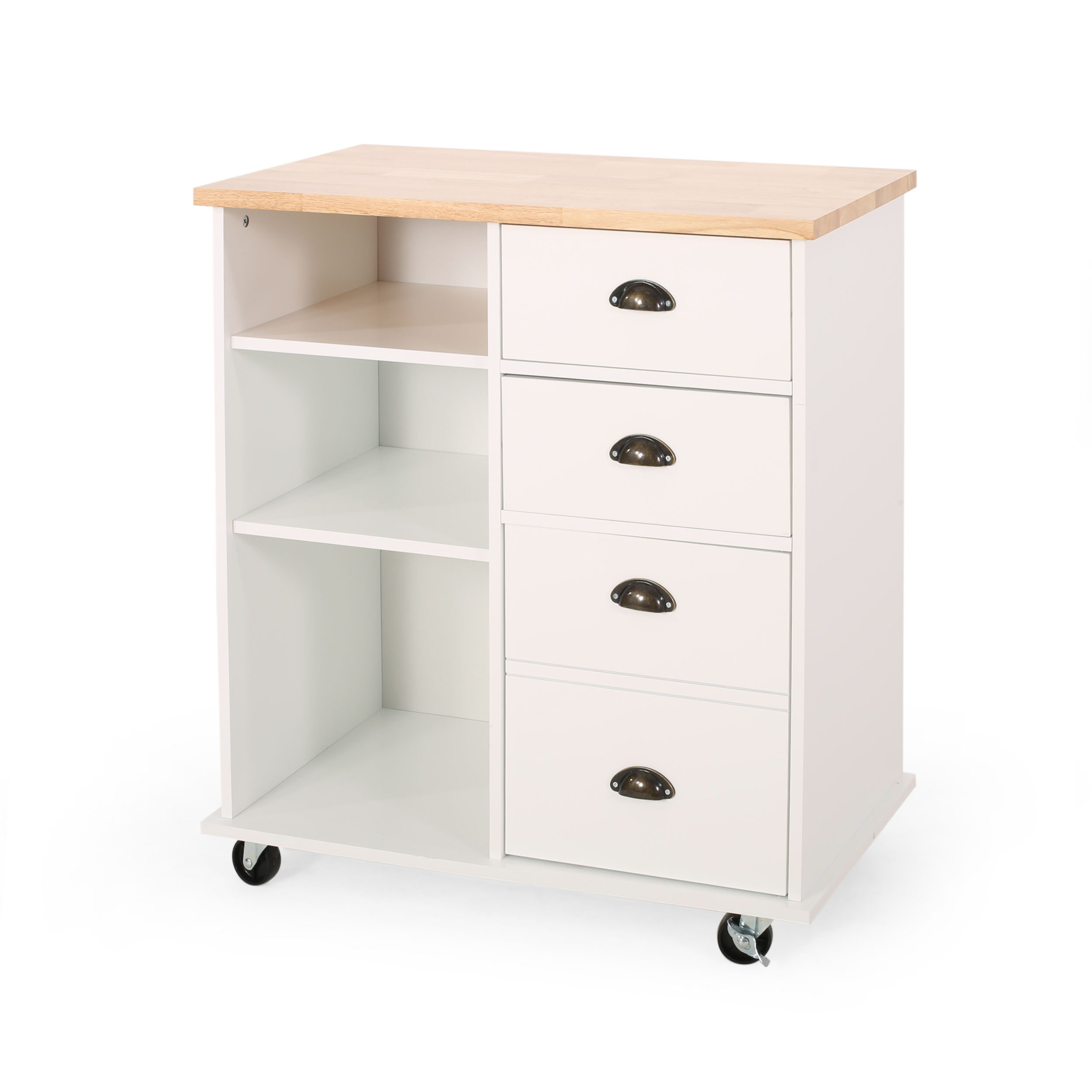 GDF Studio Yohaan Contemporary Kitchen Cart with Wheels, White and ...