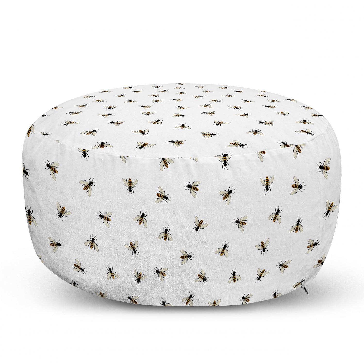 Queen Bee Pouf Cover with Zipper, Hand Drawn Flying Insects on a Plain ...