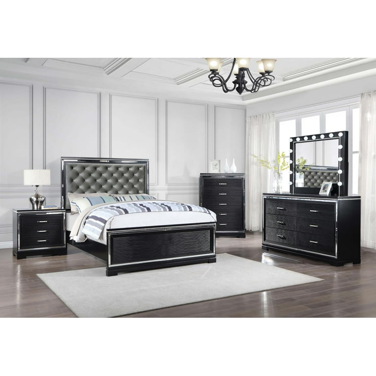 Cappola Rectangular 2 drawer Nightstand Silver and Black