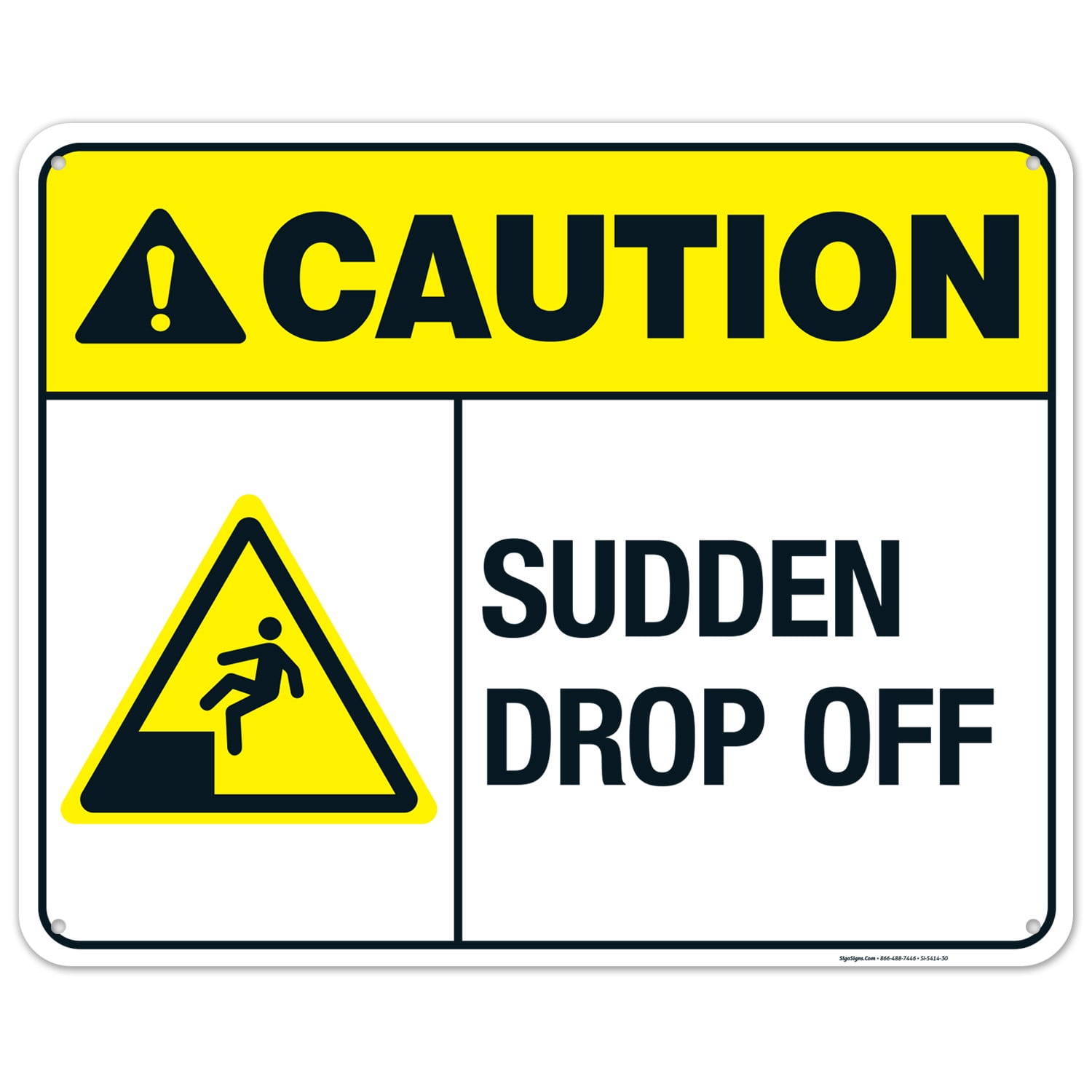 Sudden Drop Off Sign, ANSI Caution Sign, - Walmart.com