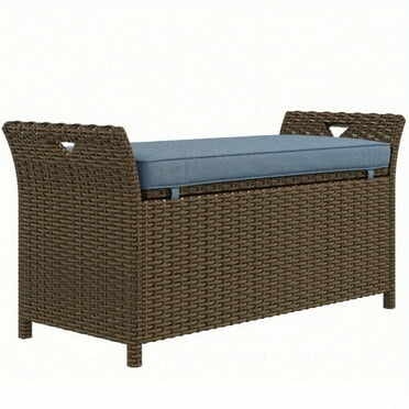 SOLAURA 90 Gallon Patio Wicker Storage Bench w/Cushion, Outdoor Rattan ...