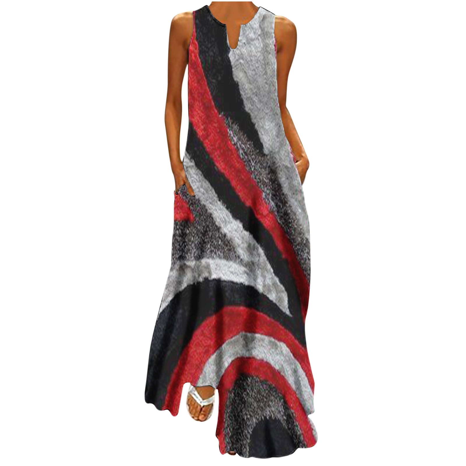 Women's Sleeveless Sundress Casual V-Neck Floral Printed Long Maxi ...